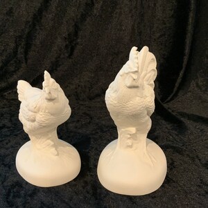 Small Rooster and Hen Ceramic Bisque Set, Farmhouse Ceramics, Ceramic ...