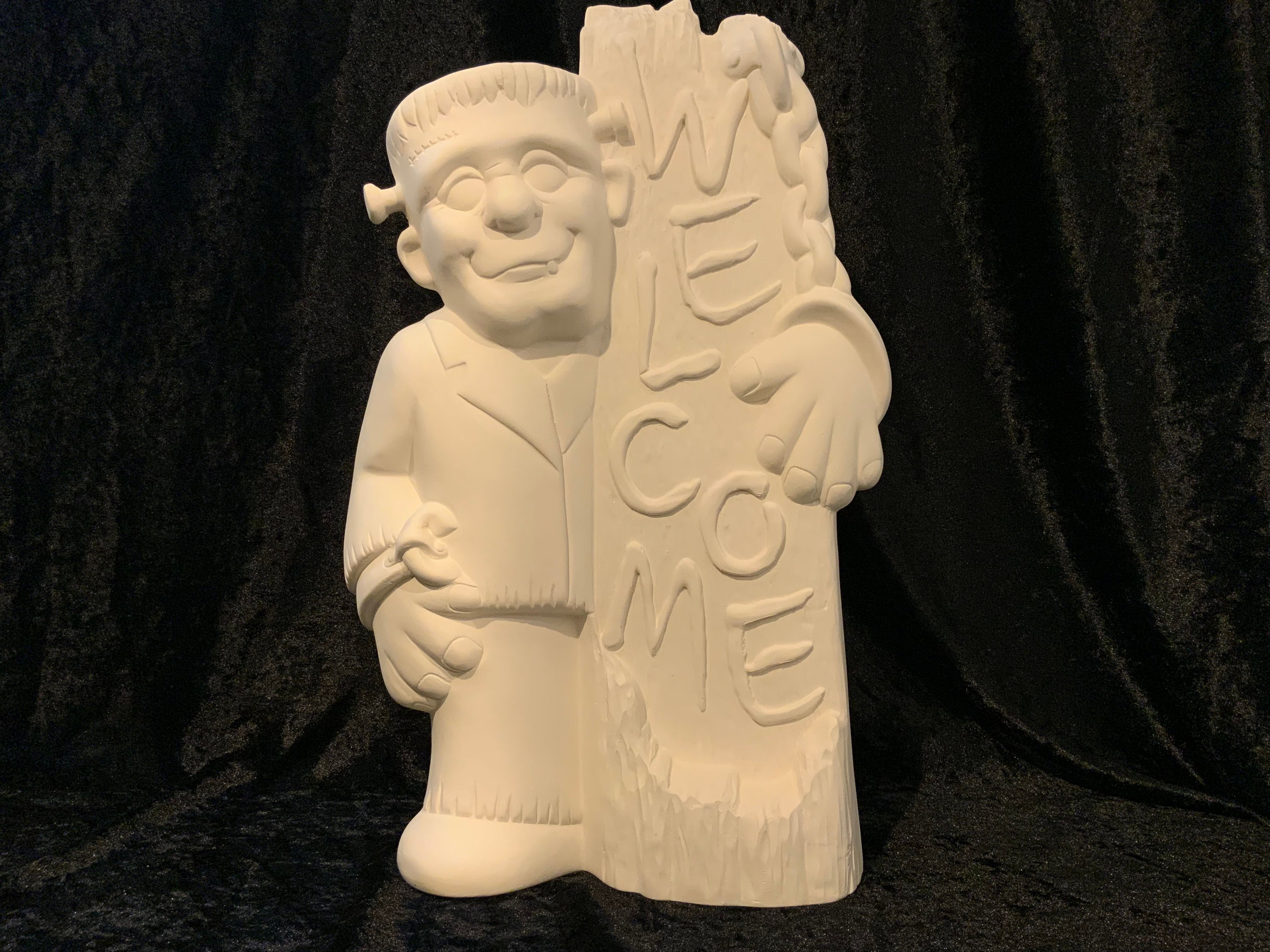 Frankenstein With Welcome Sign Paintable Ceramic Bisque, Cute Halloween ...