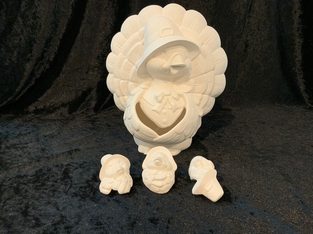 Ceramic Bisque Pilgrim Turkey With Baby Turkeys, Ceramic Turkey ...