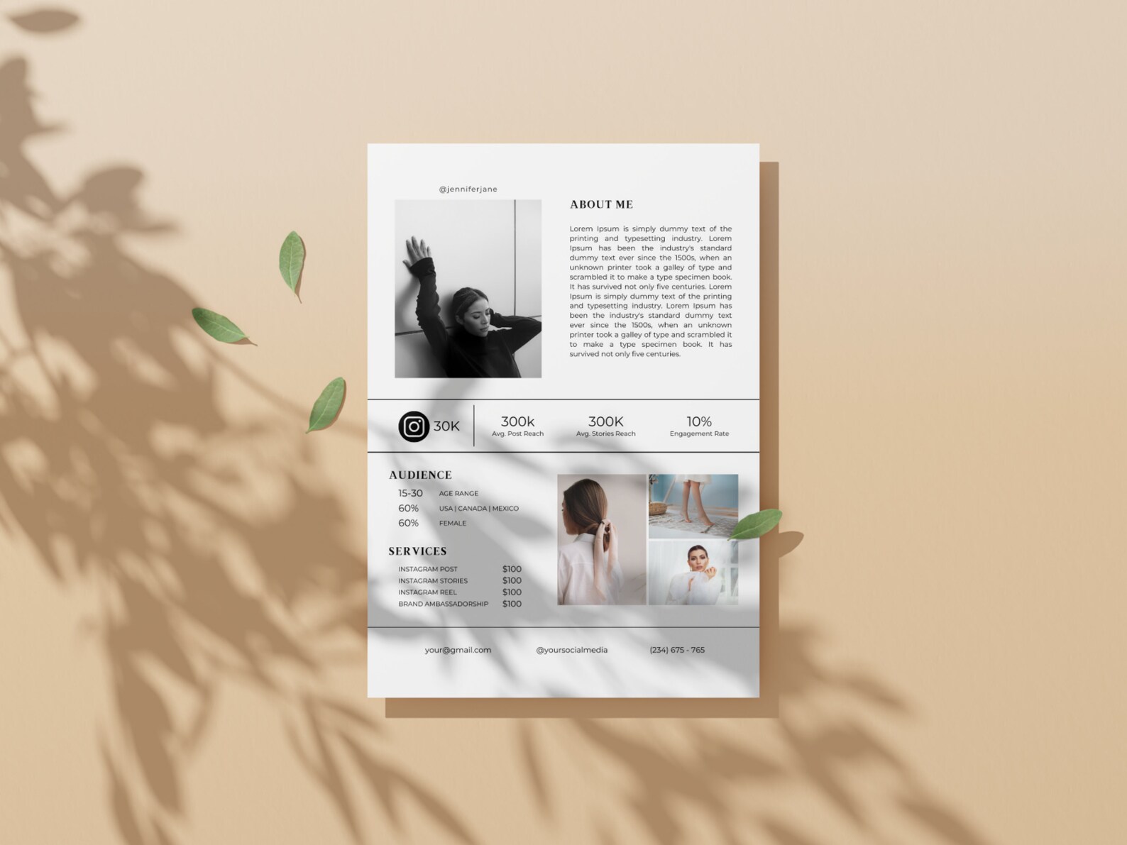 Clean & Minimalist Media Kit | 2 Page Template | Content Creator ...