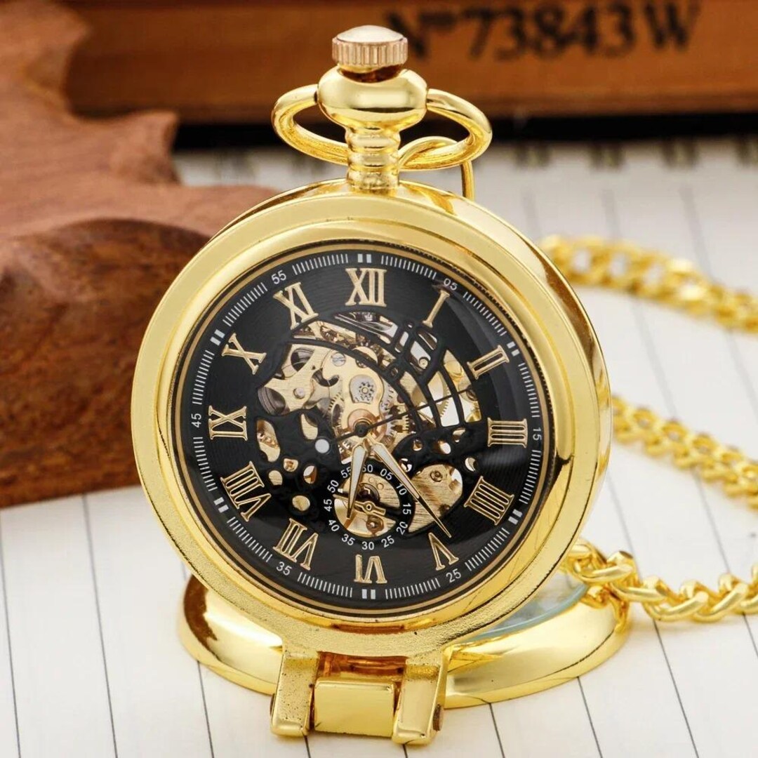 Pocket Watch Chain Box Half Hunter Skeleton Vintage Mechanical Pocket ...
