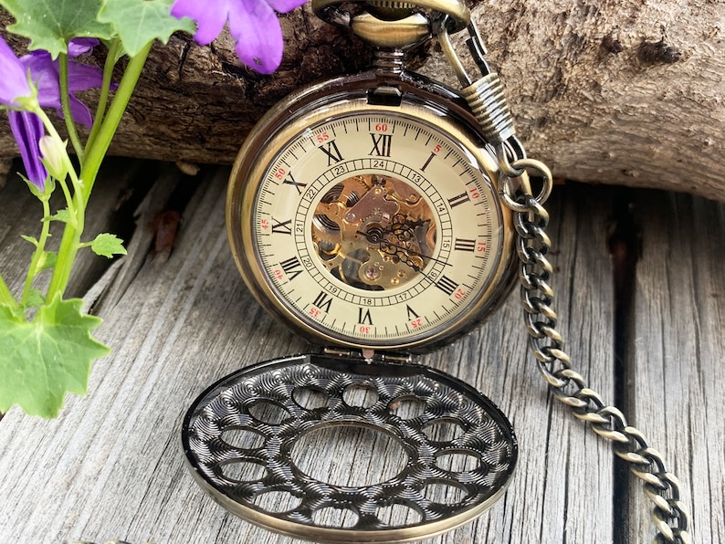Bronze Half Hunter Pocket Watch, Mechanical Steampunk Skeleton - Etsy ...