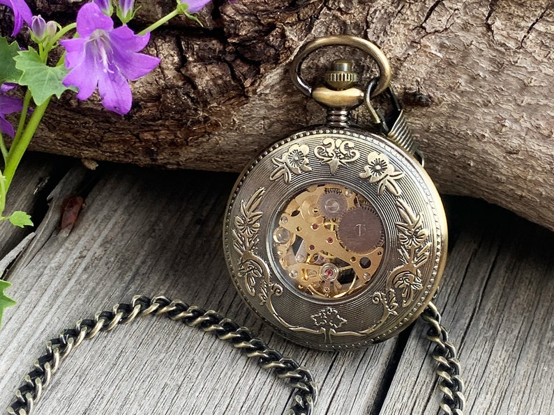 Bronze Half Hunter Pocket Watch, Mechanical Steampunk Skeleton - Etsy ...