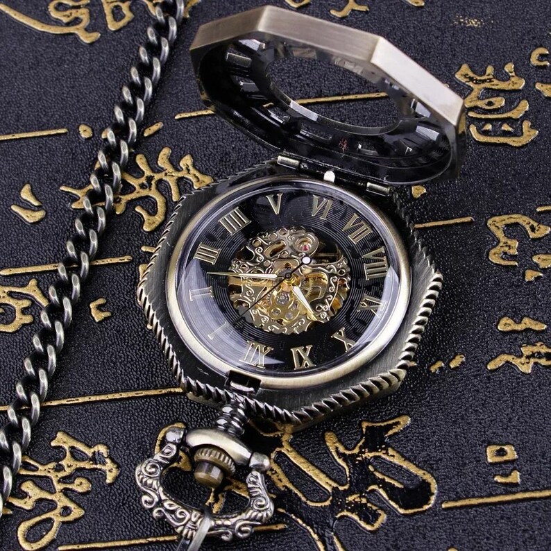 Pocket Watch Chain Box Half Hunter Skeleton Vintage Mechanical Pocket ...