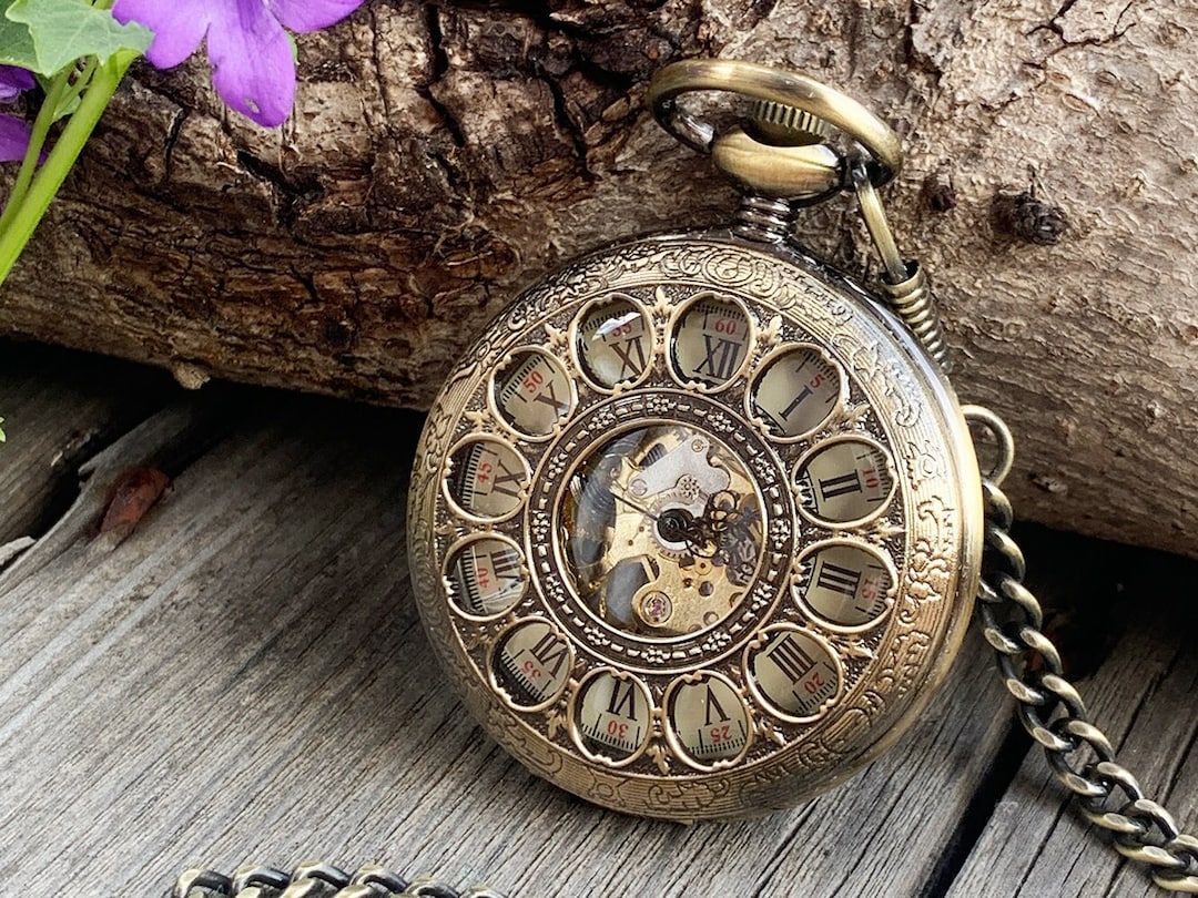 Bronze Half Hunter Pocket Watch, Mechanical Steampunk Skeleton - Etsy