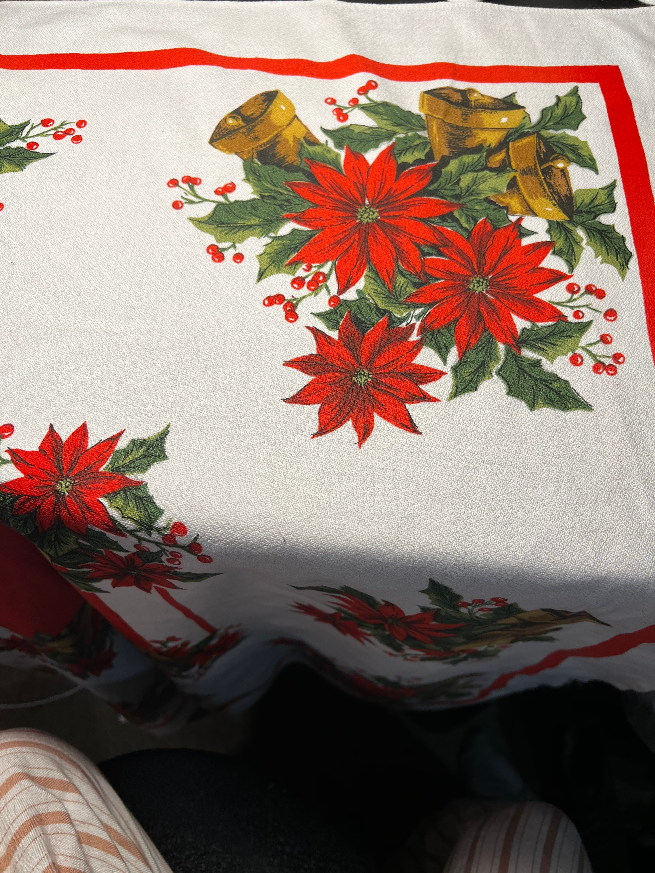 Vintage Poinsettia & Christmas Bells Tablecloth - Etsy