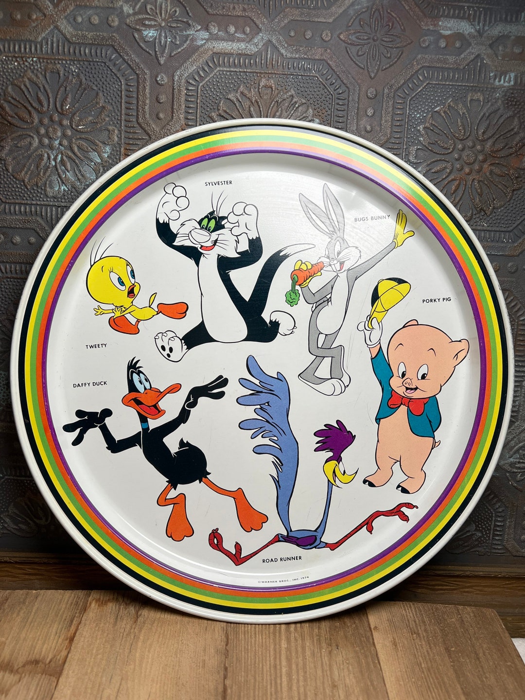 Vintage 1974 Warner Brothers Looney Tunes Metal Serving Tray Barware - Etsy