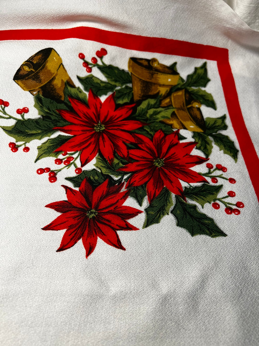 Vintage Poinsettia & Christmas Bells Tablecloth - Etsy