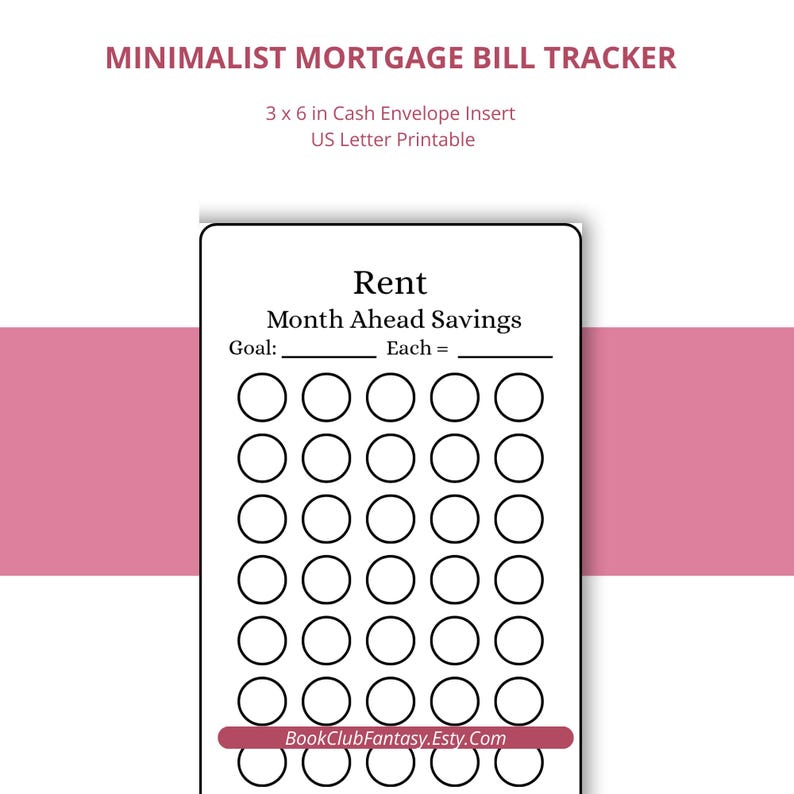 Rent Savings Tracker | Minimalist Cash Envelope Insert (US Letter PDF ...