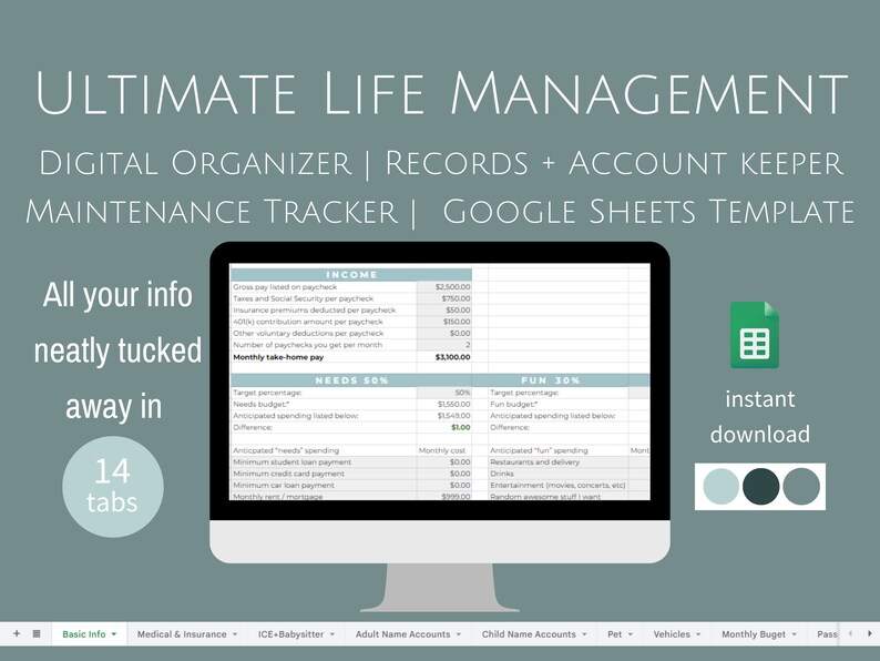 Ultimate Life Management Digital Organizer Records Account - Etsy