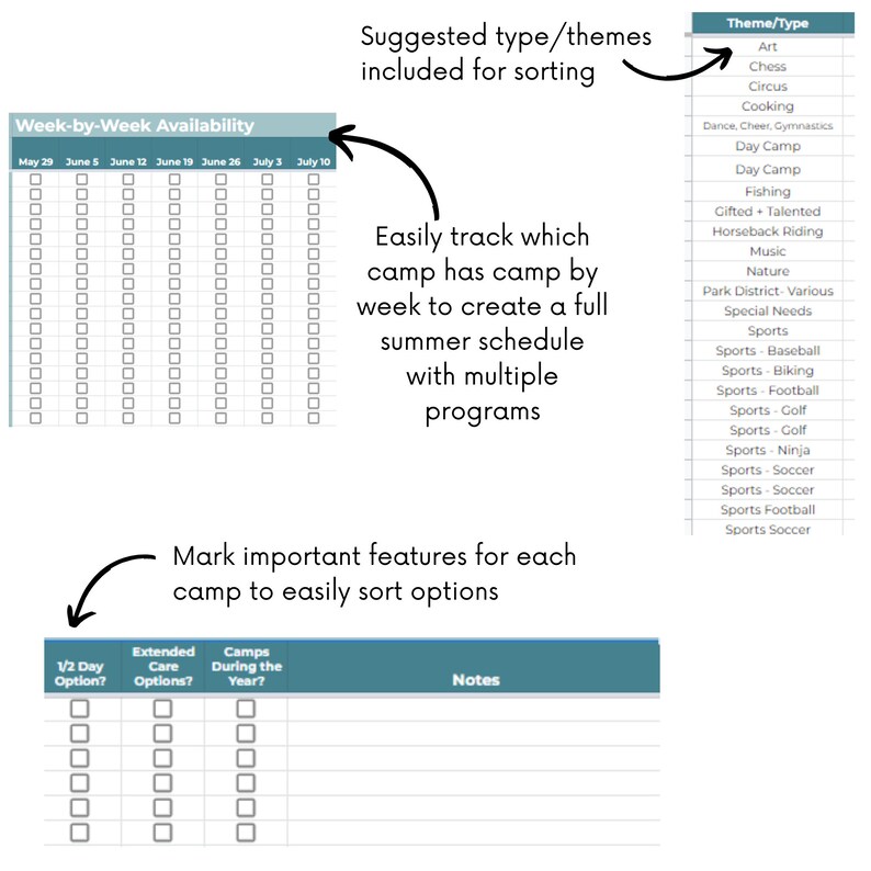 Summer Camp Directory Template (any City, USA) + Weekly Camp Planner ...