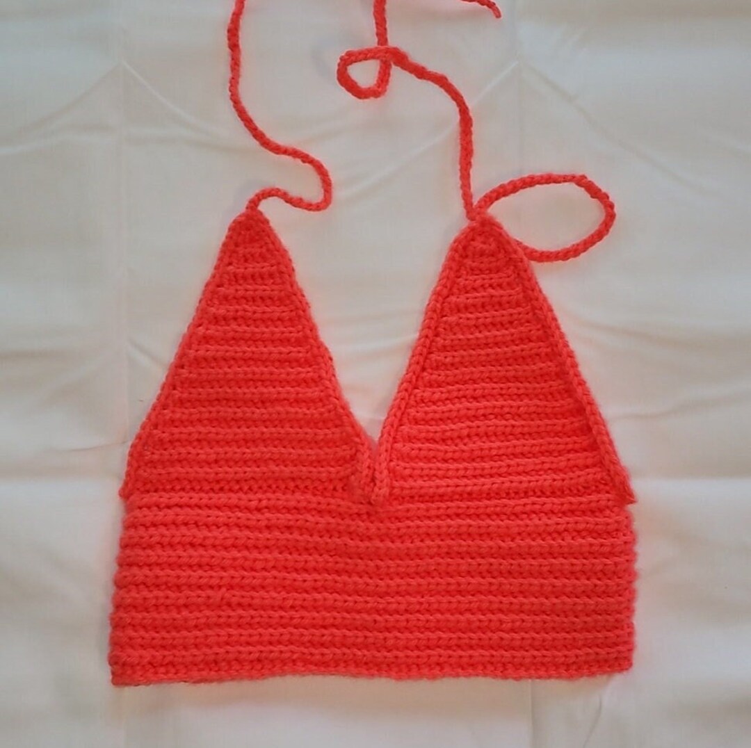 OG Baddie Neon Coral Crochet Halter Crop Top - Etsy