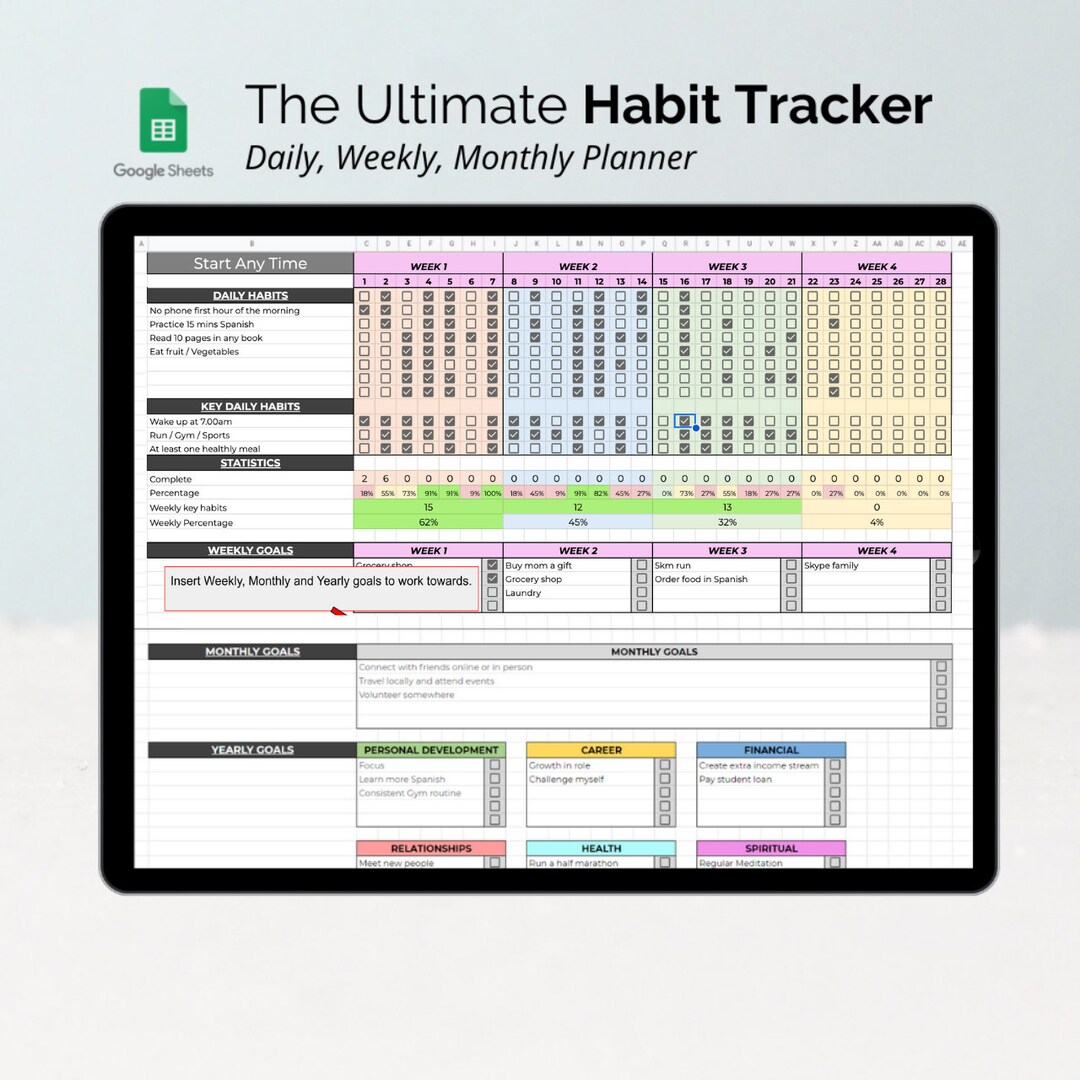 2024 Habit Tracker Spreadsheet Pink GOOGLE SHEETS Habit Tracker ...