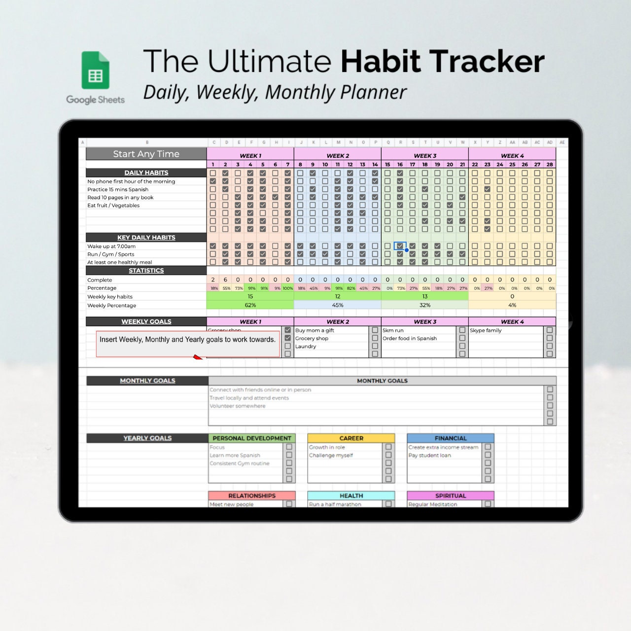 2024 Habit Tracker Spreadsheet Pink GOOGLE SHEETS Habit Tracker ...
