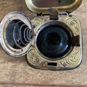 Antique Victorian Leather Bound Travelling Ink Well With Gilt Interior ...