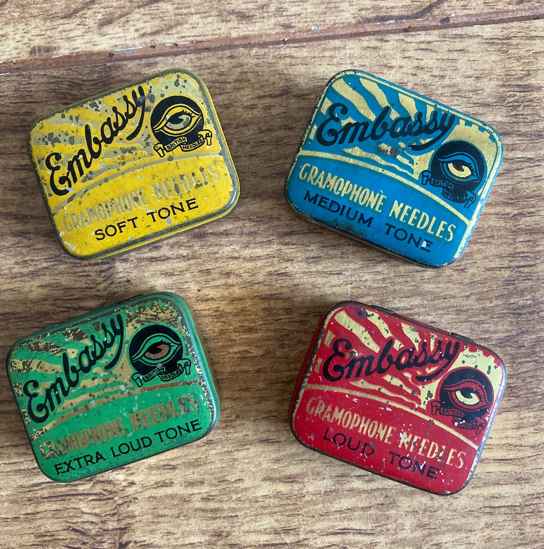 4 X Vintage Embassy Gramophone Needle Tins (some With Needles) C.1930’s ...