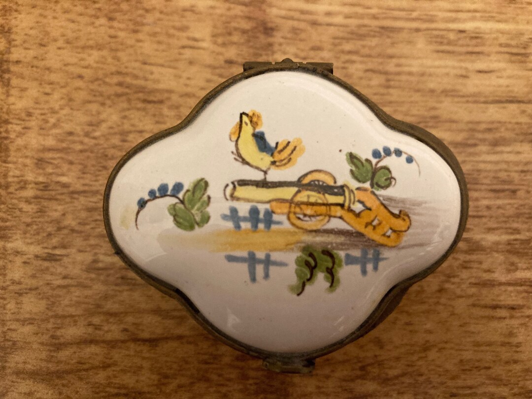 Antique French Porcelain Patch Box With Bird and Cannon Motif Dated ...