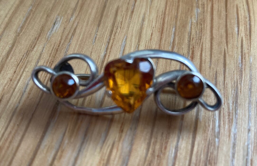 Antique Charles Horner Art Nouveau Sterling Silver Heart Shaped Amber ...