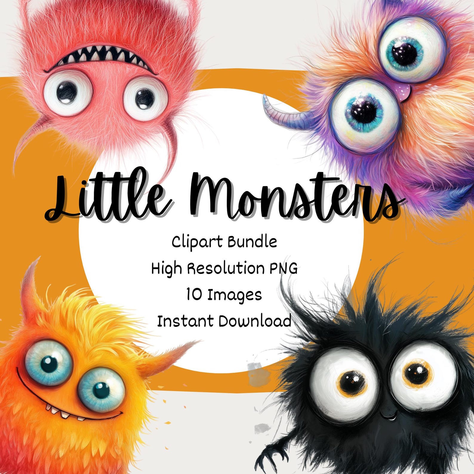 Little Monsters Clipart Bundle, Cute Junk Journal, DIY Party Invitatins ...