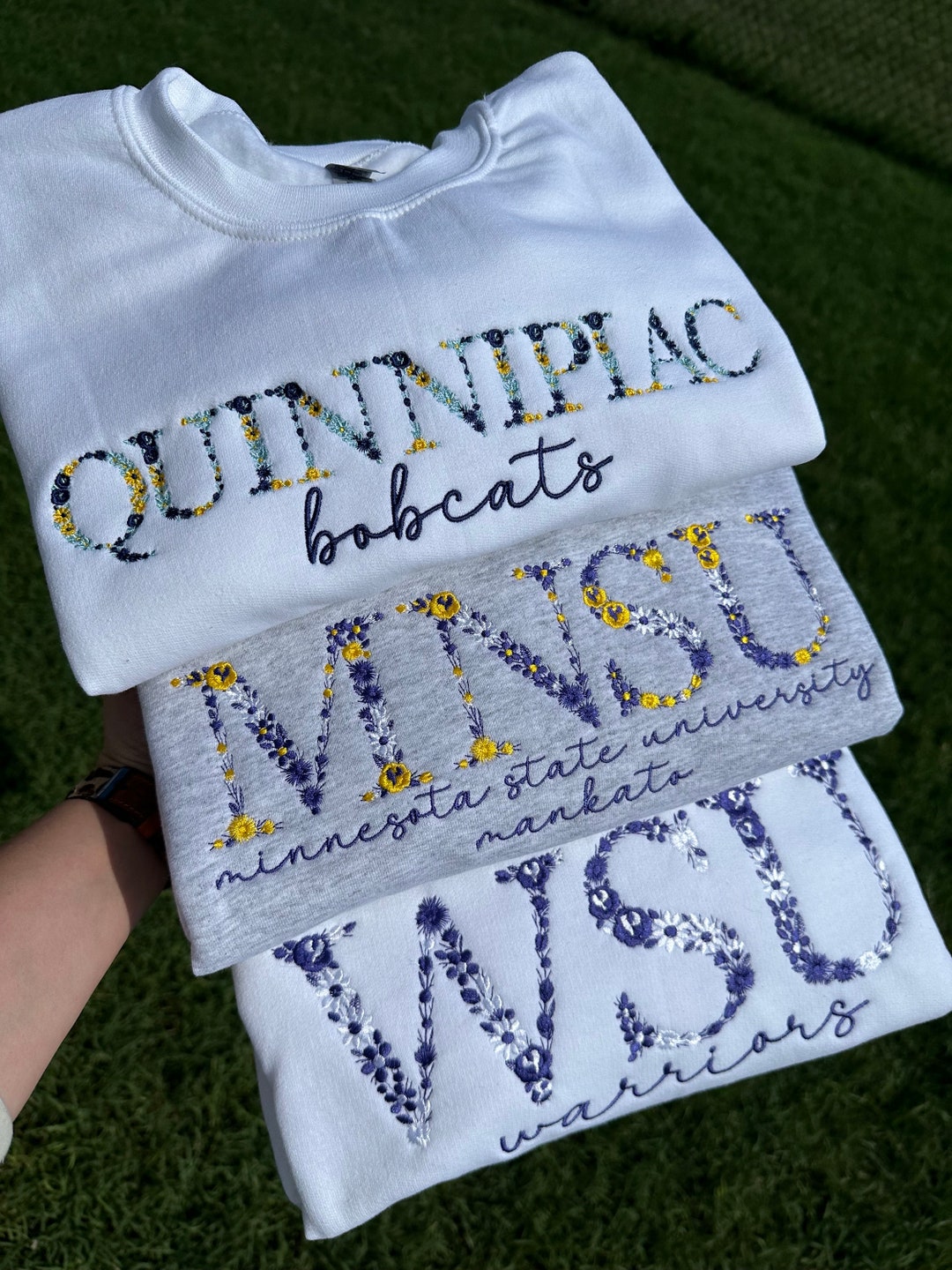 Custom Embroidered Floral Collegiate Sweatshirts || Floral Lettering ...