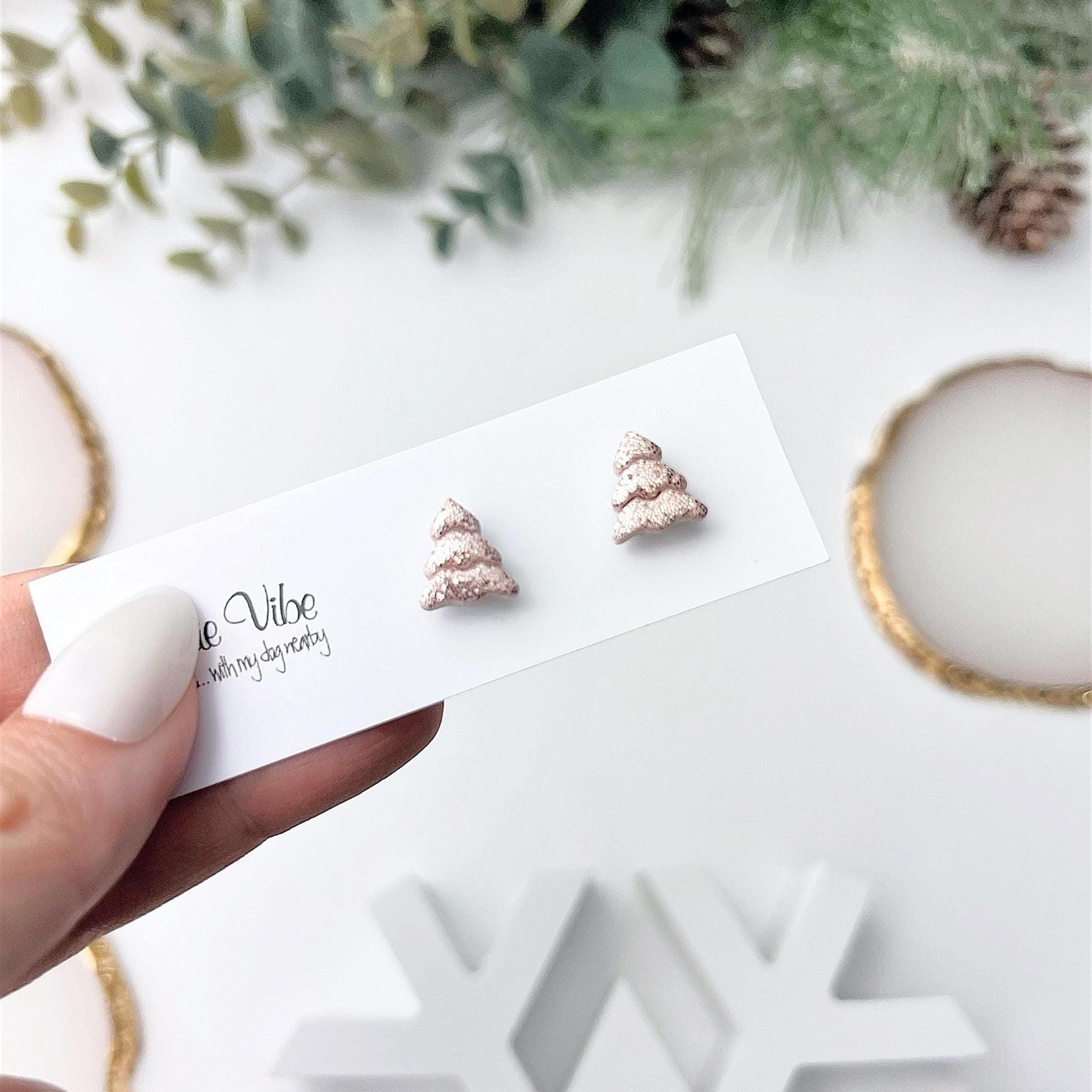 Holiday Tree Stud Clay Earring, Handmade Titanium Earrings, Christmas ...