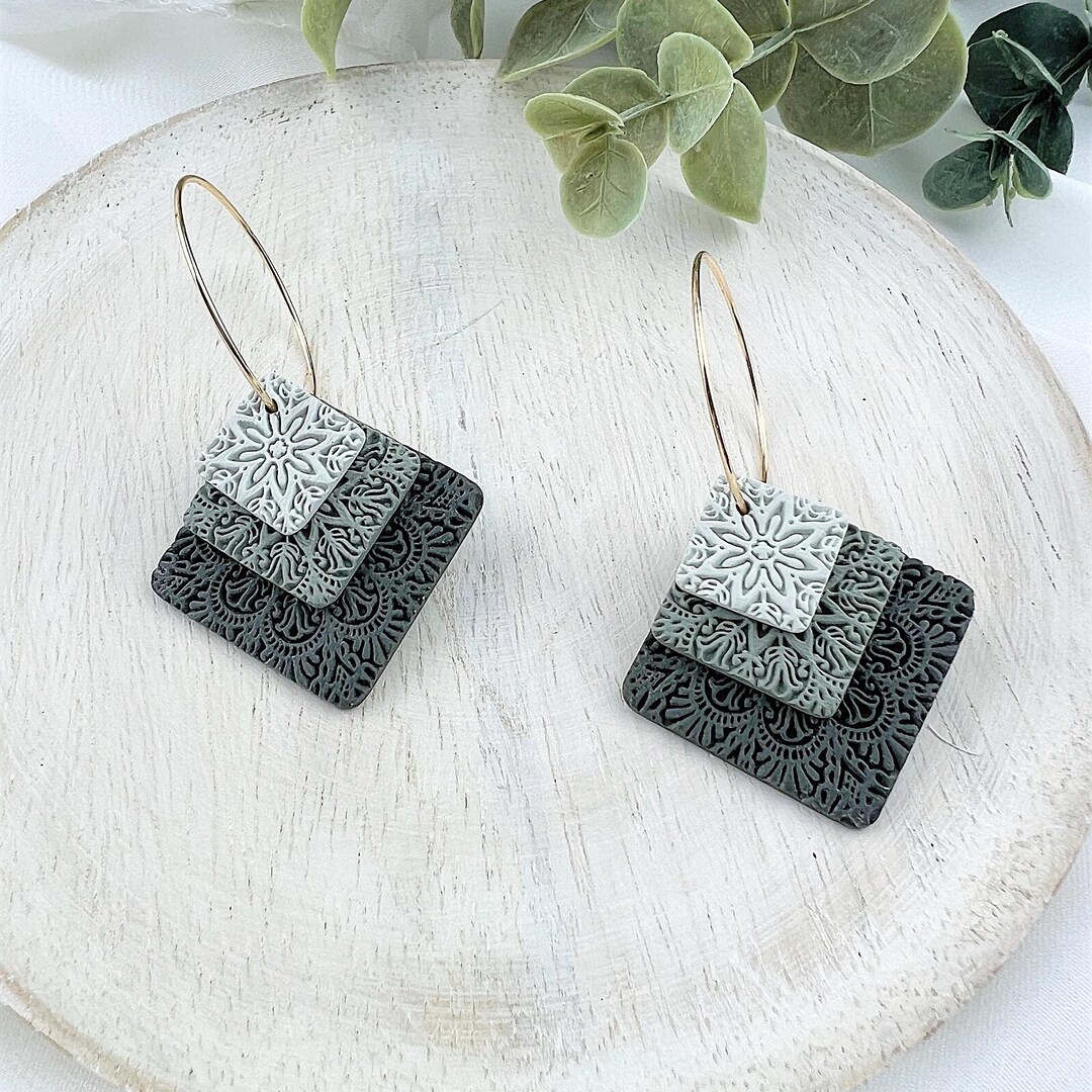 Mandala Green Kelly Hoop Earrings | Clay Earrings Handmade | Nickel ...