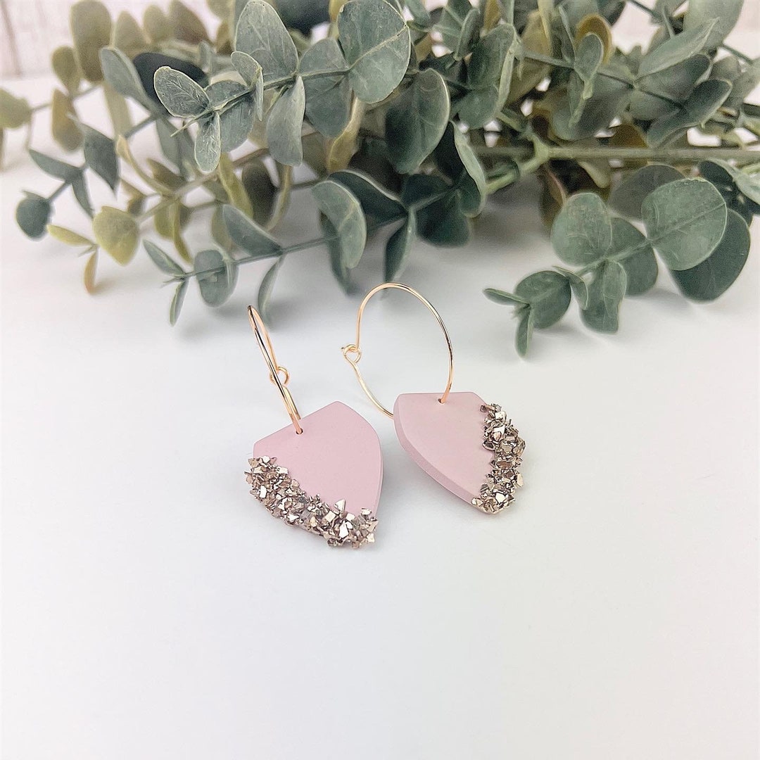 Grace Pink and Gold Hoop Earrings Clay Earrings Handmade Nickel Free ...