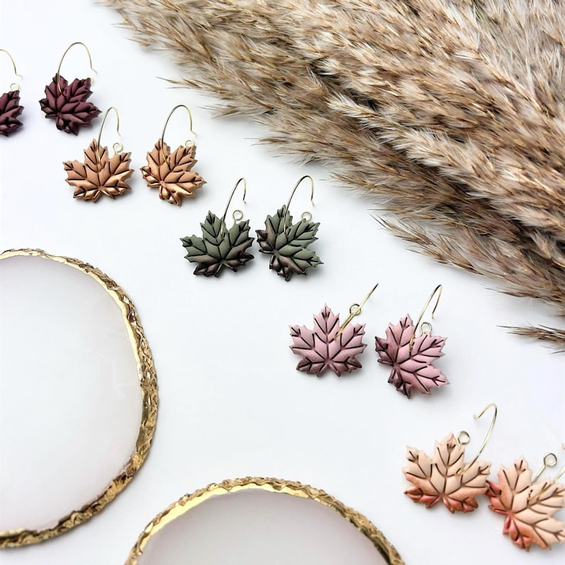Maple Leaf Hoop Earrings, Handmade Clay Earrings, Hypoallergenic ...