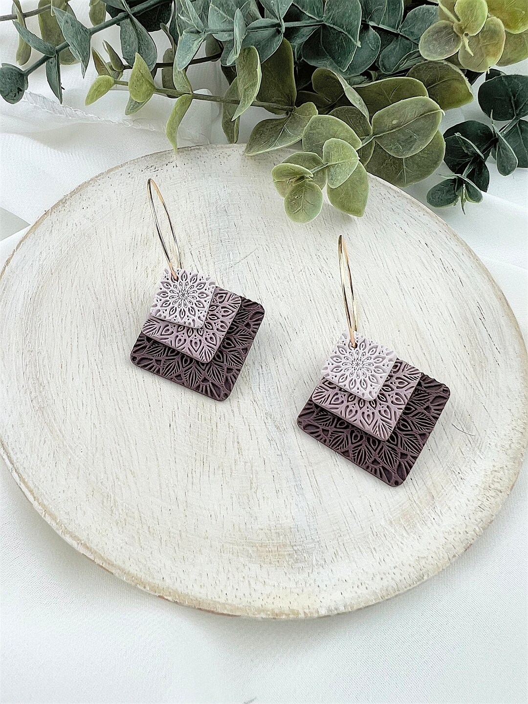 Mandala Grape Kelly Hoop Earrings | Clay Earrings Handmade | Nickel ...