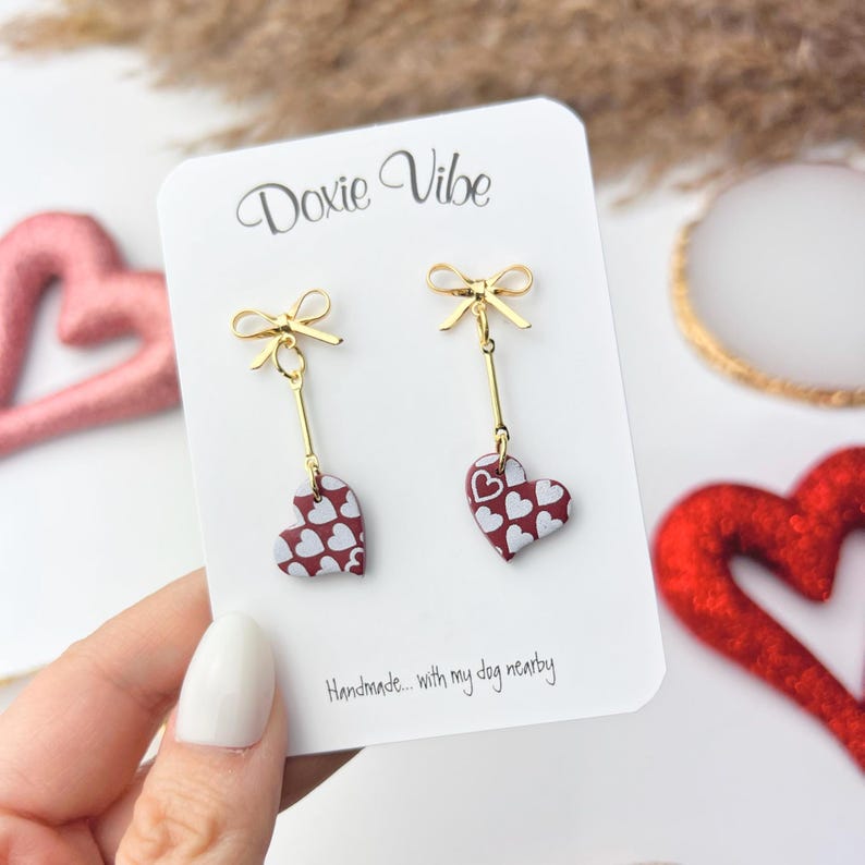 Handmade Clay Heart Dangle Earrings, Romantic Valentine’s Day Jewelry ...