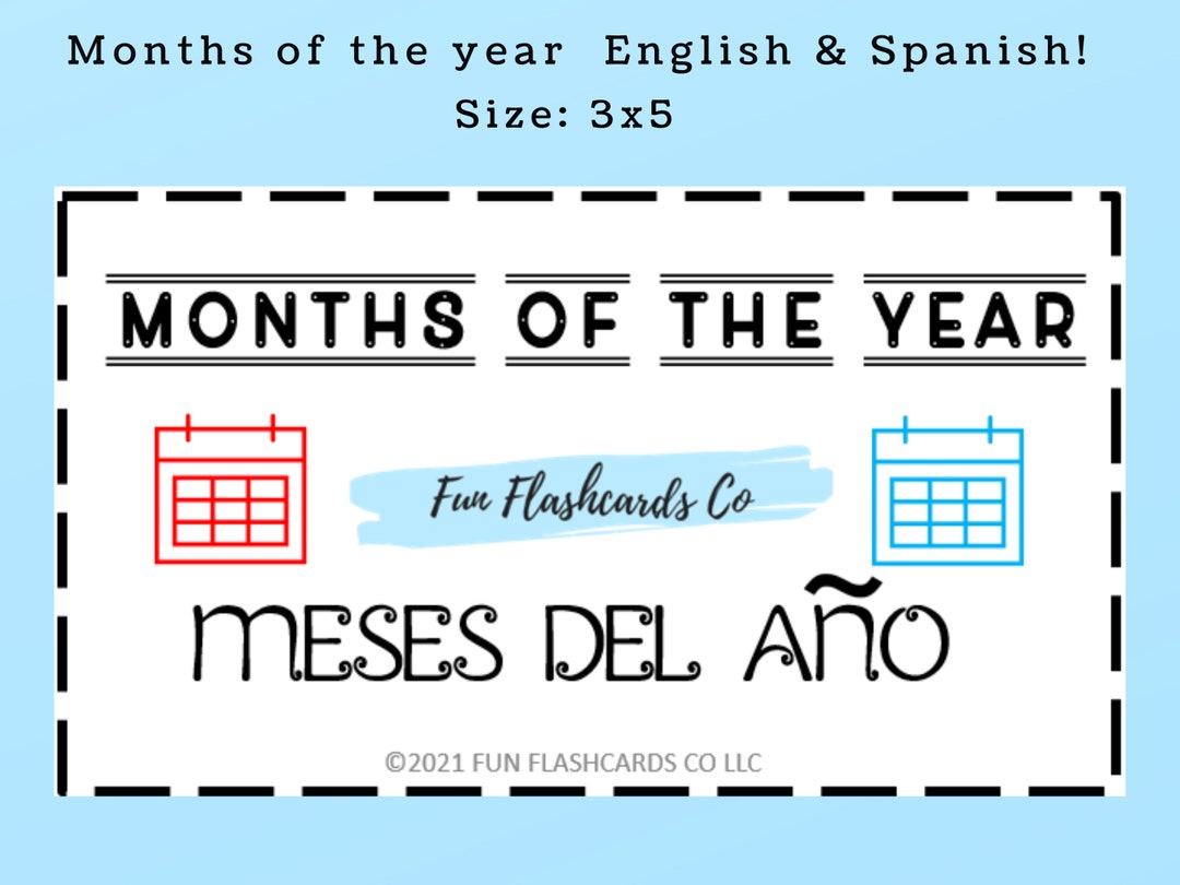 3x5 Bilingual Months of the Year Flashcards Digital Download Plus Bonus ...