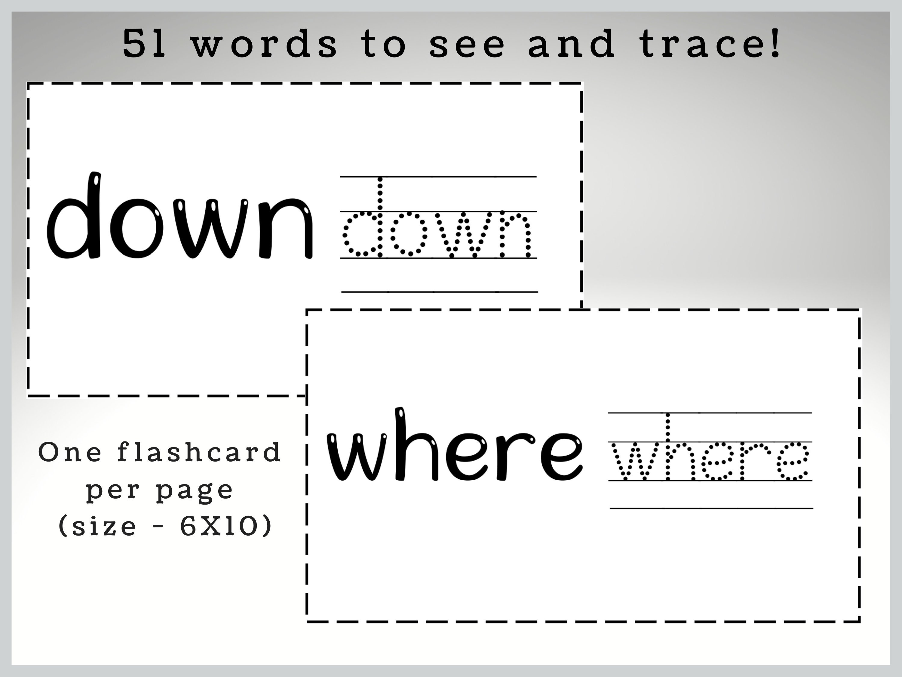 6x10 Sight Words Flashcards Digital Download Plus Bonus Tracing - Etsy
