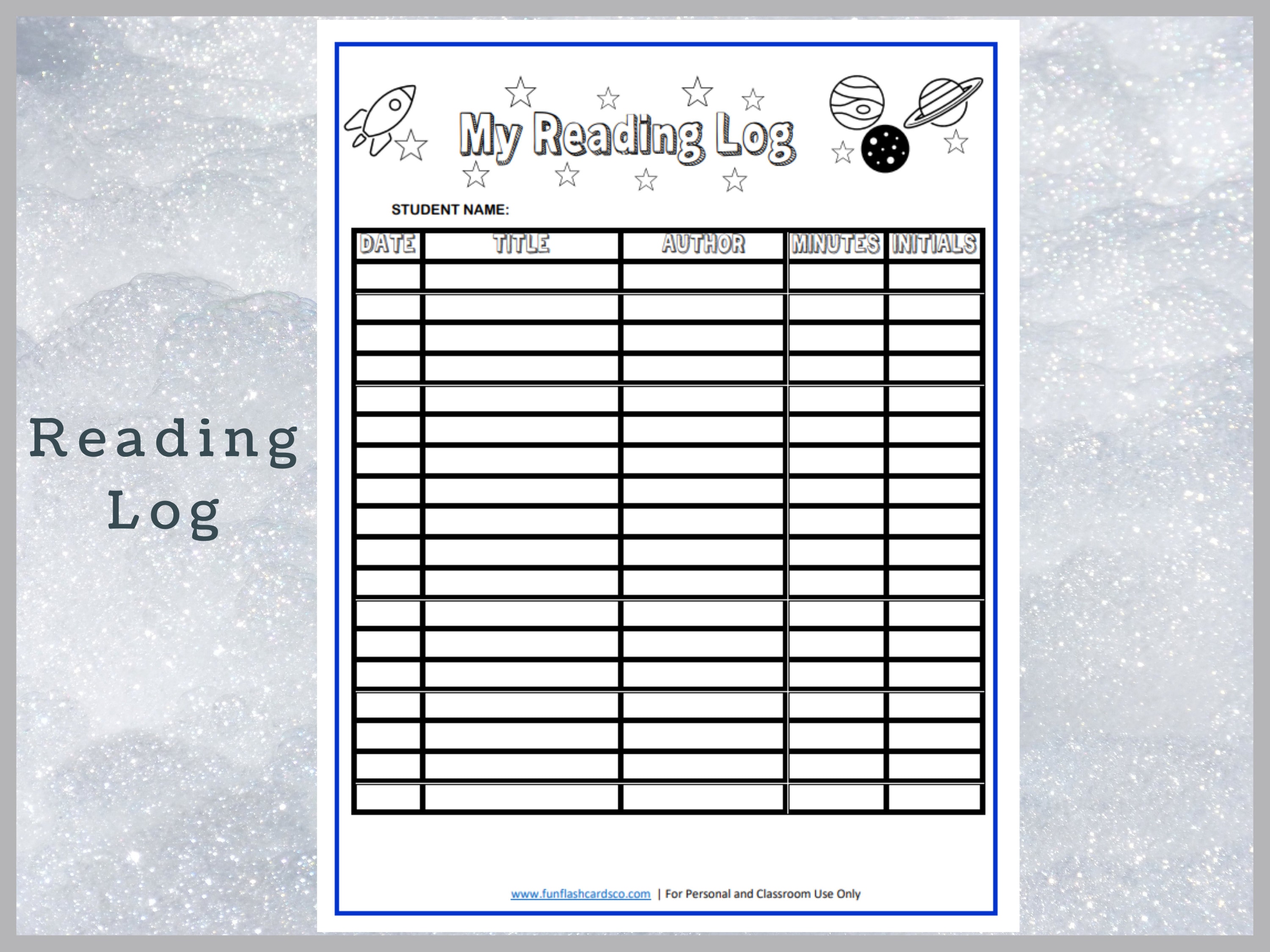 Reading Log Minute Tracker Digital Download 2 Themes Cupcakes and Space ...