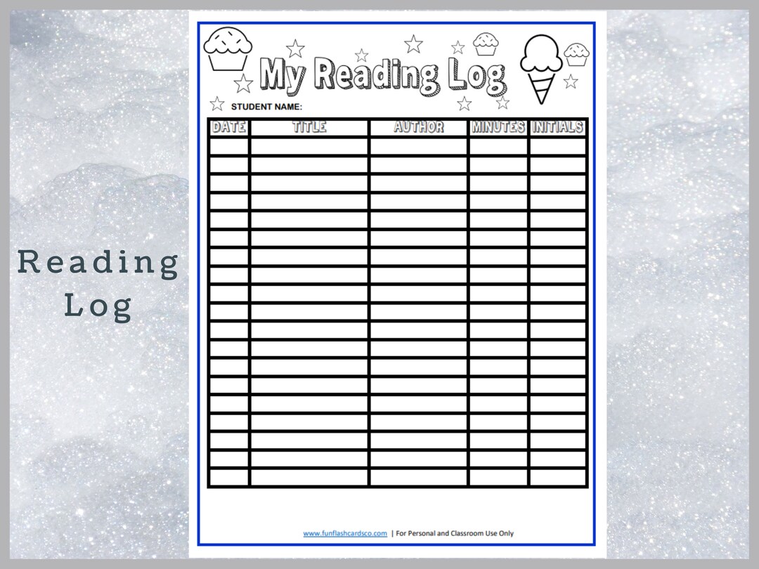 Reading Log Minute Tracker Digital Download 2 Themes Cupcakes and Space ...