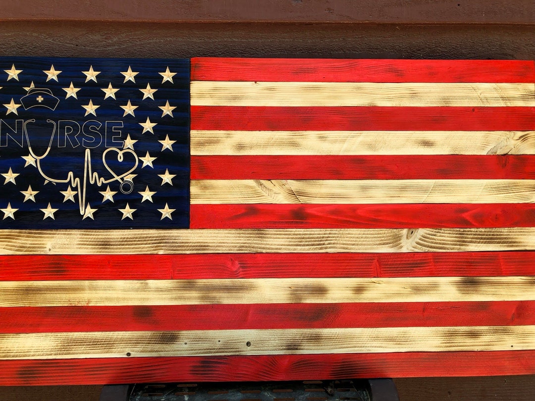 Wooden American Flag Nurse - Handmade, Nurse Stethoscope Flag, Nurse ...