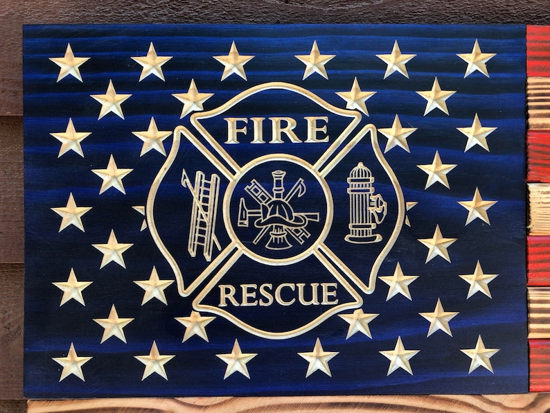 Wooden American Flag Fire & Rescue - Handmade, First Responder Flag ...