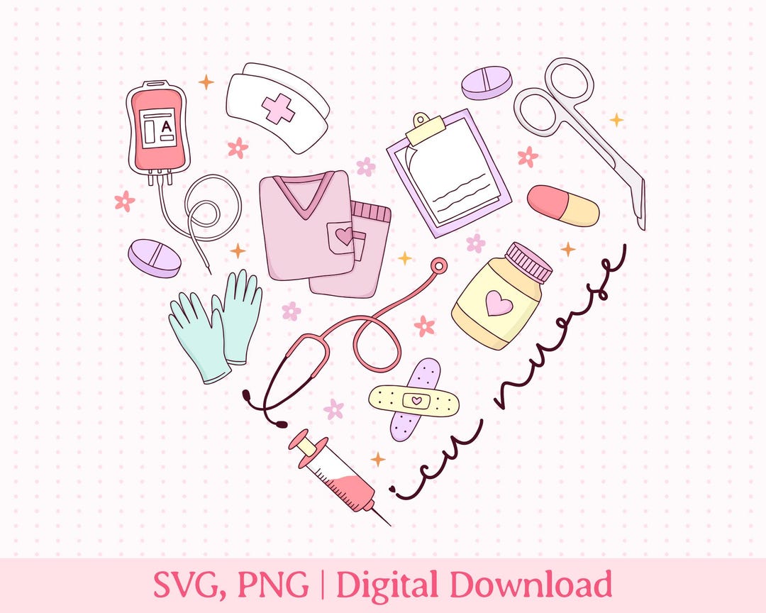 ICU Nurse SVG and PNG, Icu Nurse Heart Medical Illustrations. - Etsy