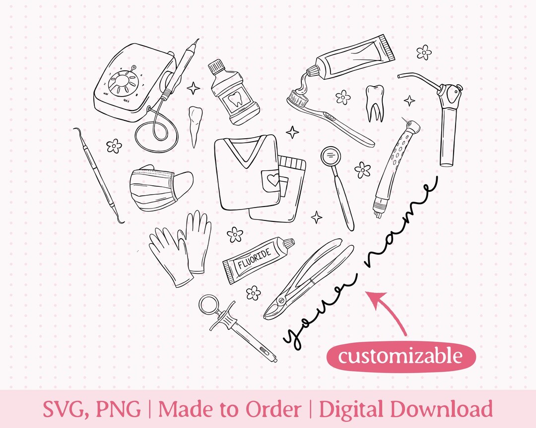 Personalized Dental Heart SVG, PNG | Custom Name Design for ...
