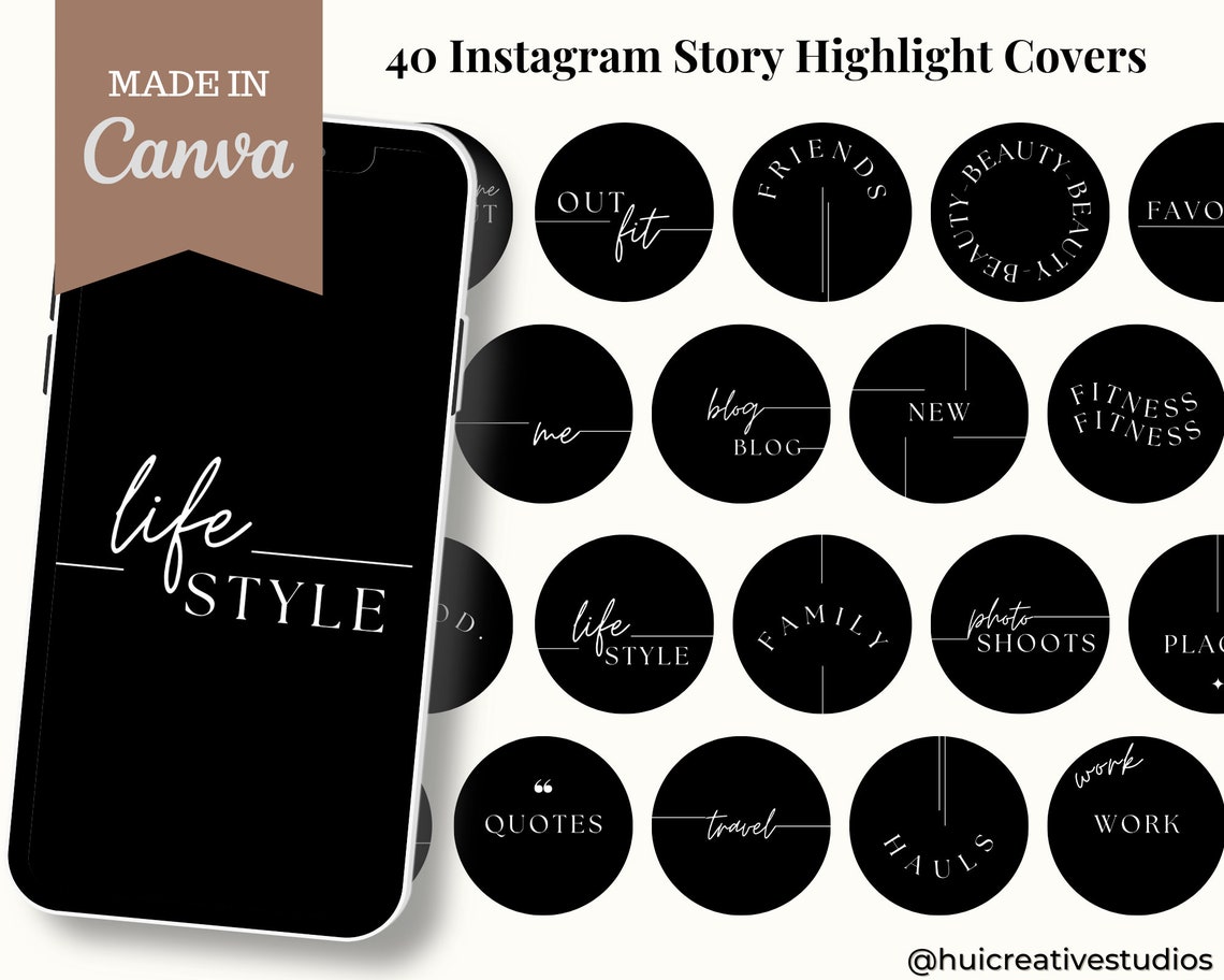 40 Black Instagram Highlight Covers, Minimalist Stories Covers, Black ...