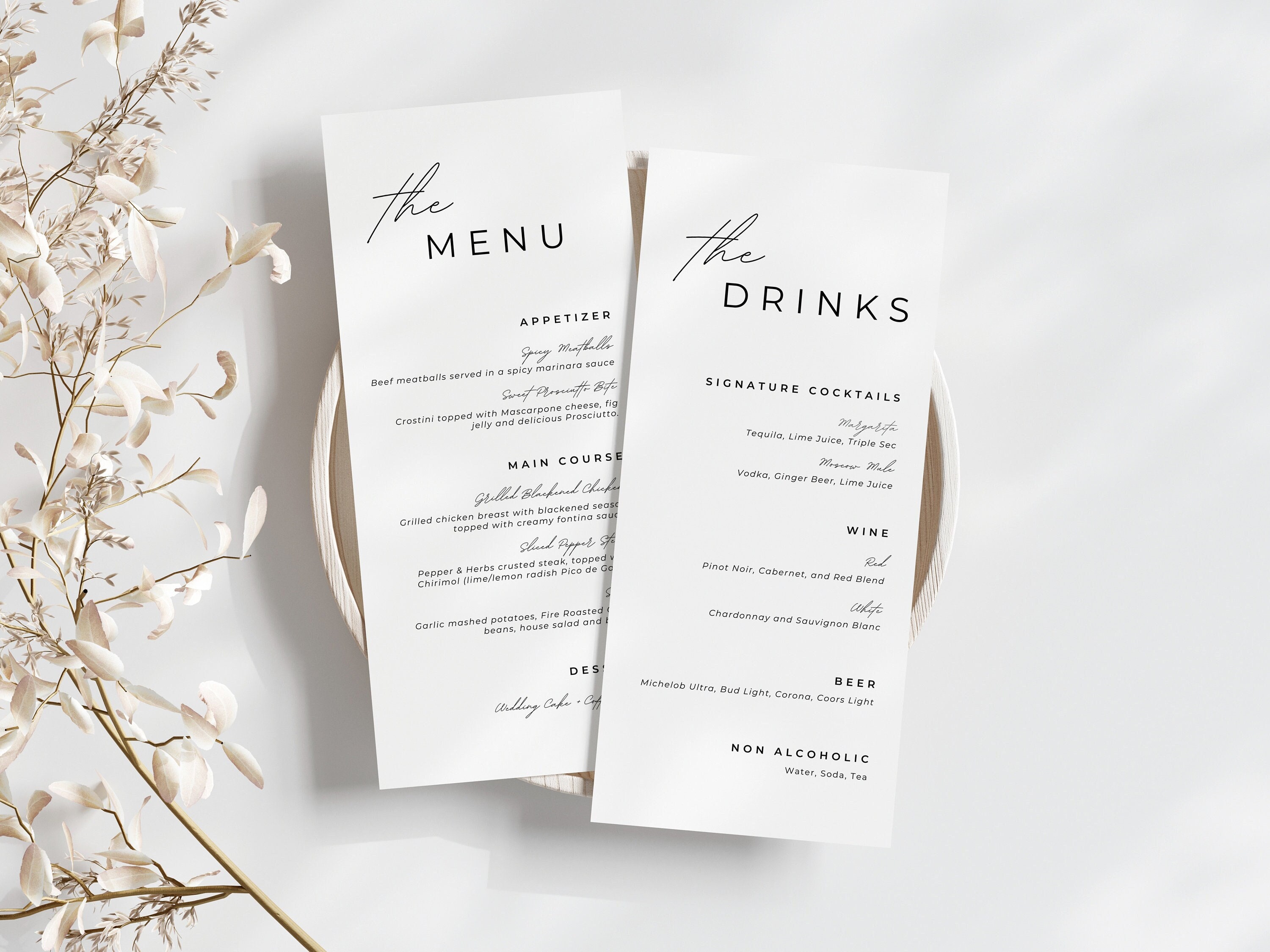 Wedding Food and Drink Menu Template Bundle Minimalist, Editable Food ...
