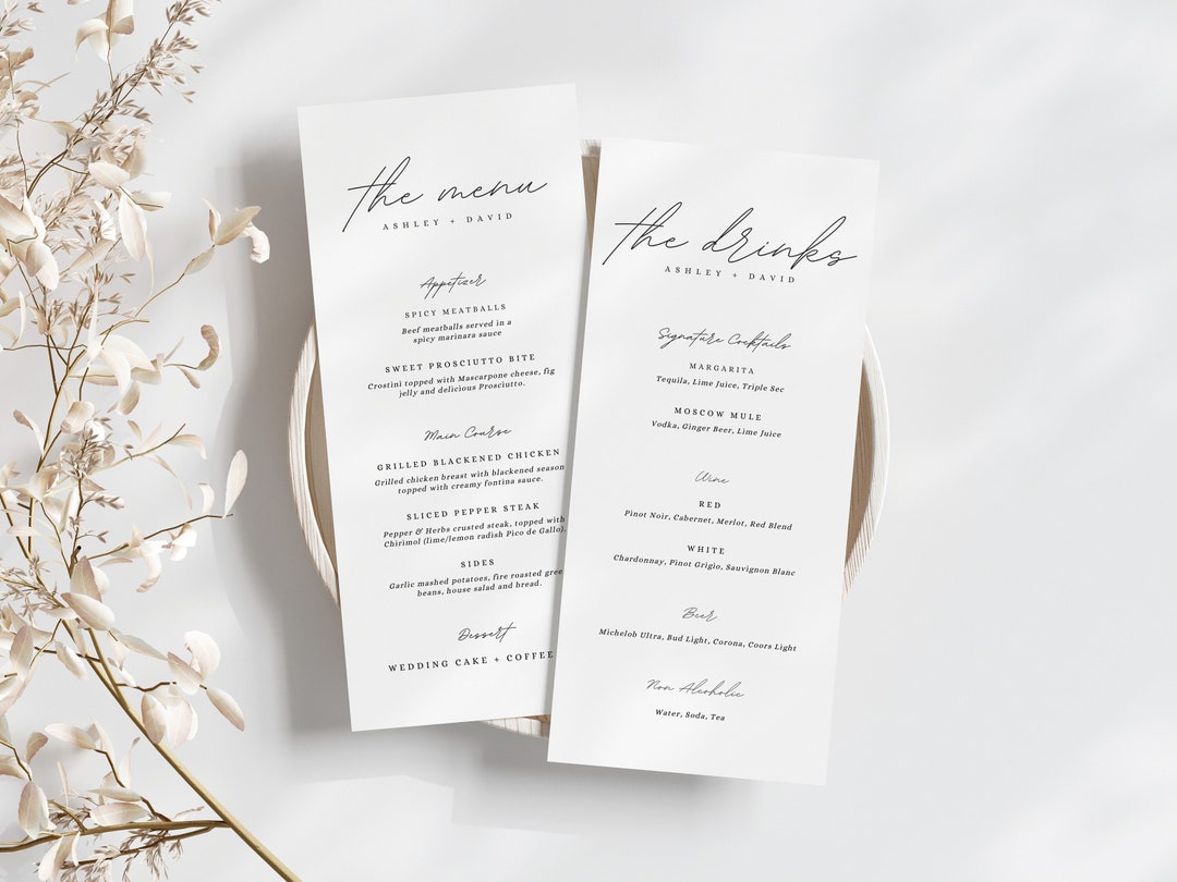 Wedding Food and Drink Menu Template Bundle | Minimalist, Editable Food ...