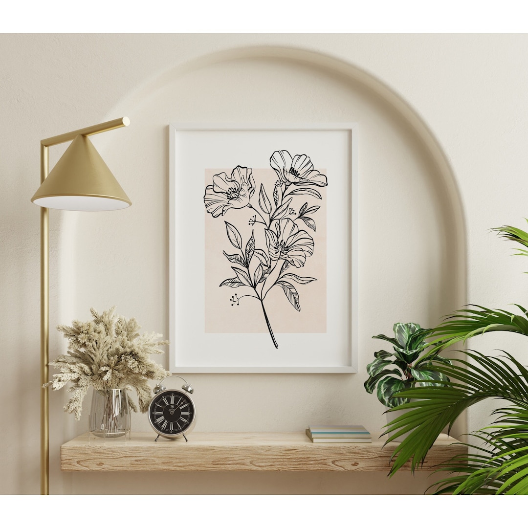 Flower Line Art Print | Botanical Flowers, DIGITAL DOWNLOAD, Line Art ...