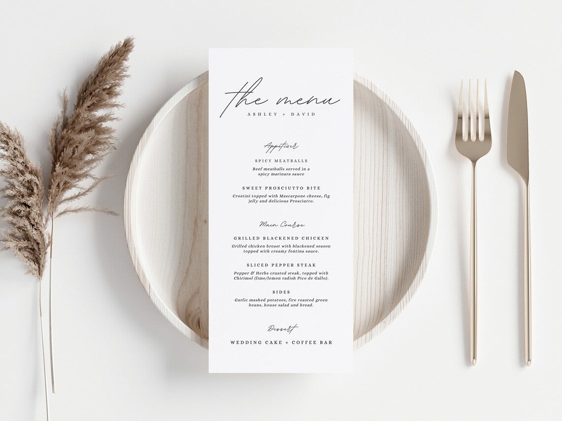 Wedding Food and Drink Menu Template Bundle | Minimalist, Editable Food ...