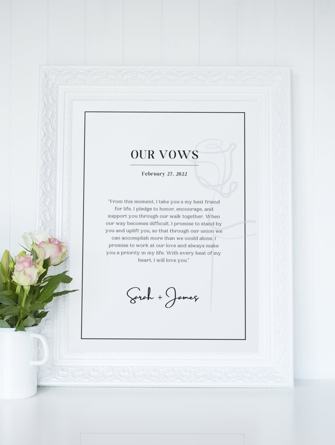 Our Vows Flower Wall Art, Anniversary Gift, Wedding Gift, Digital ...