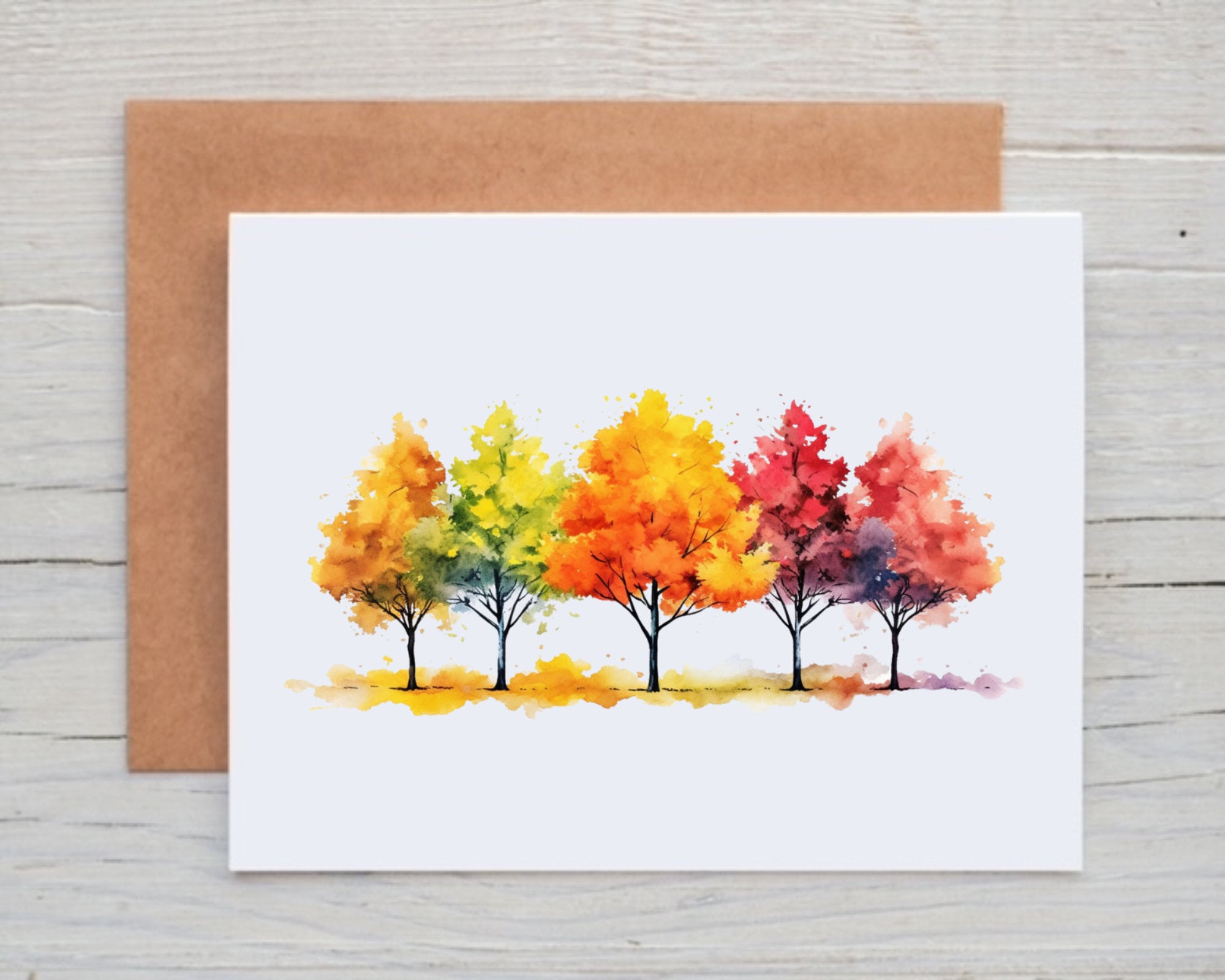 Watercolor Fall Tree Card Set, Fall Landscape Note Cards With Envelopes ...