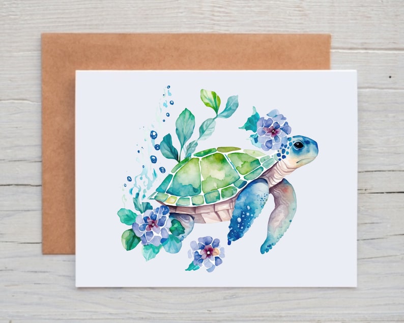 Watercolor Turtle Notecards With Envelopes, Turtle Stationary Set ...