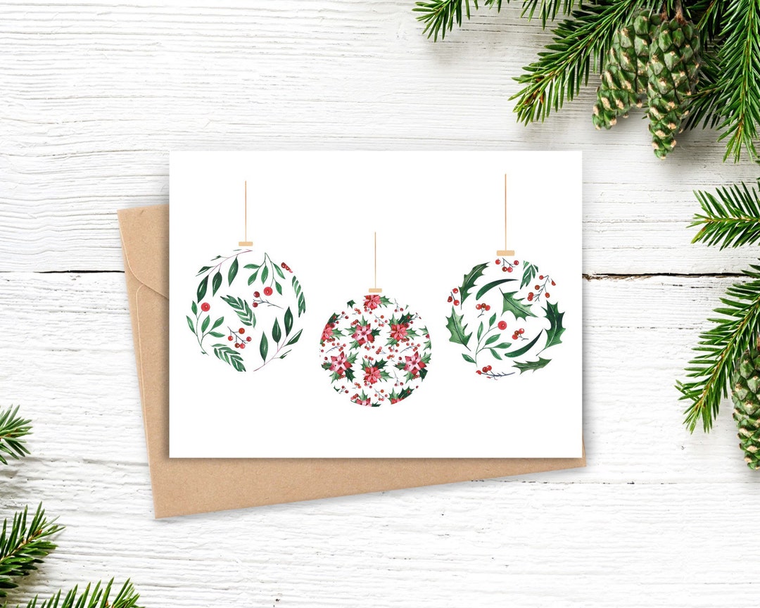 Christmas Ornament Cards, Traditional Christmas Card, Holiday Card Set ...