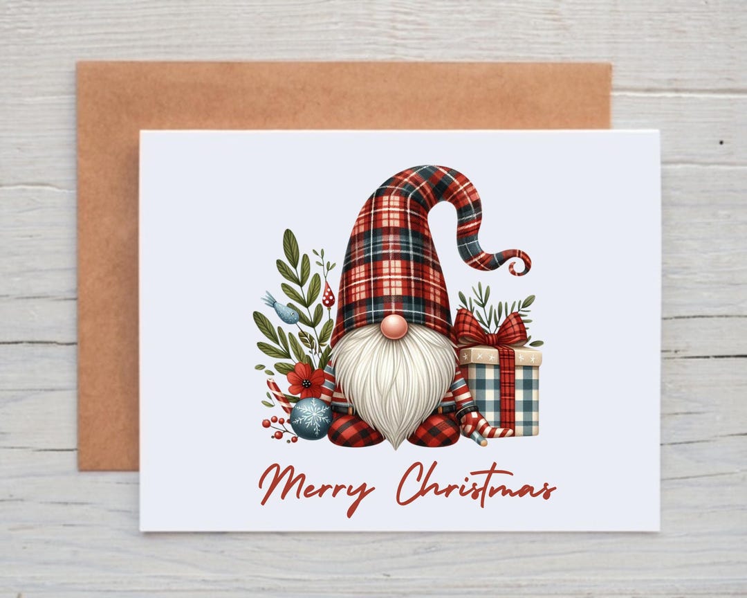 Plaid Gnome Christmas Cards, Christmas Gnome Greeting Cards, Holiday ...