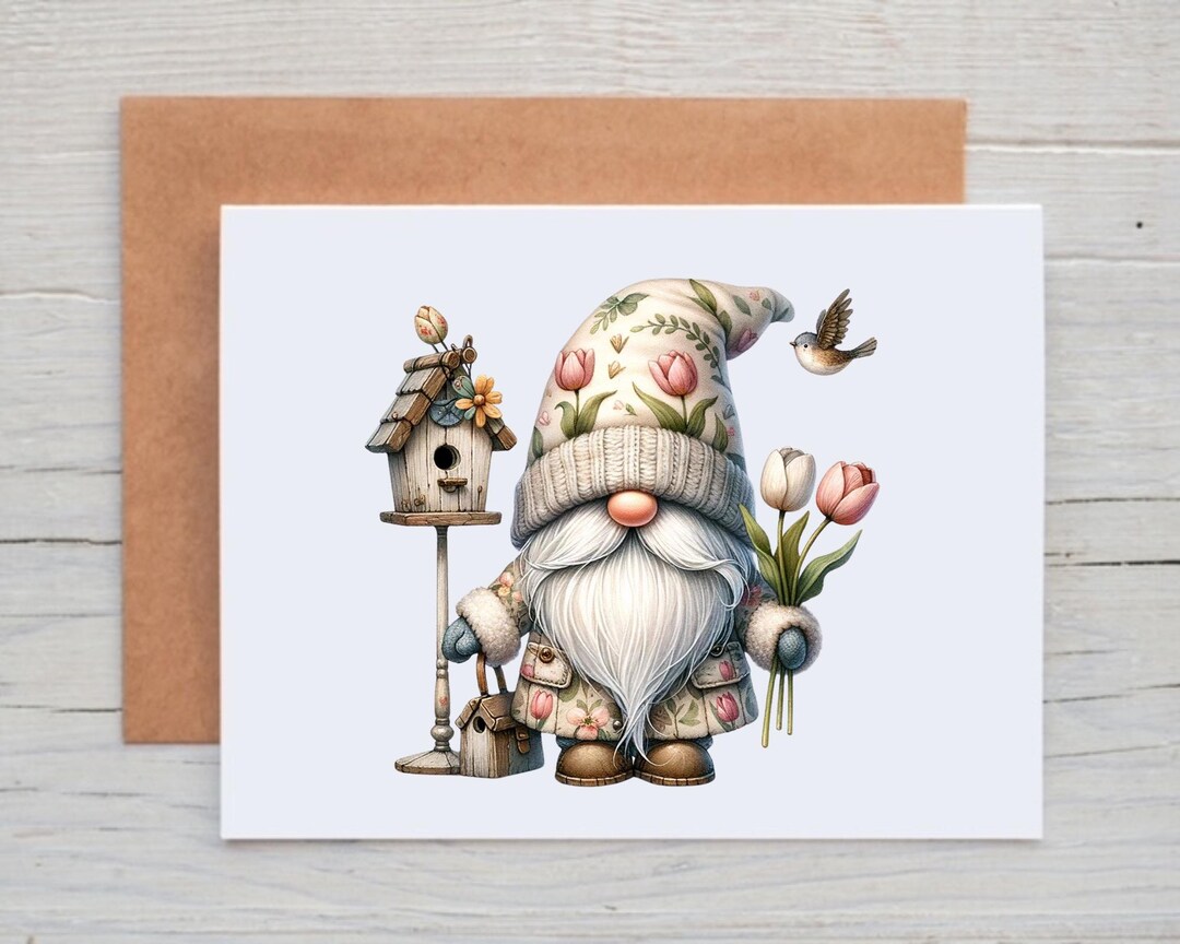 Tulip Gnome Cards With Envelopes, Gnome Note Cards, Gnome Greeting ...