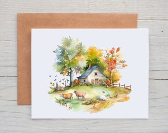 Watercolor Fall Tree Cards, Fall Landscape Note Cards With Envelopes ...